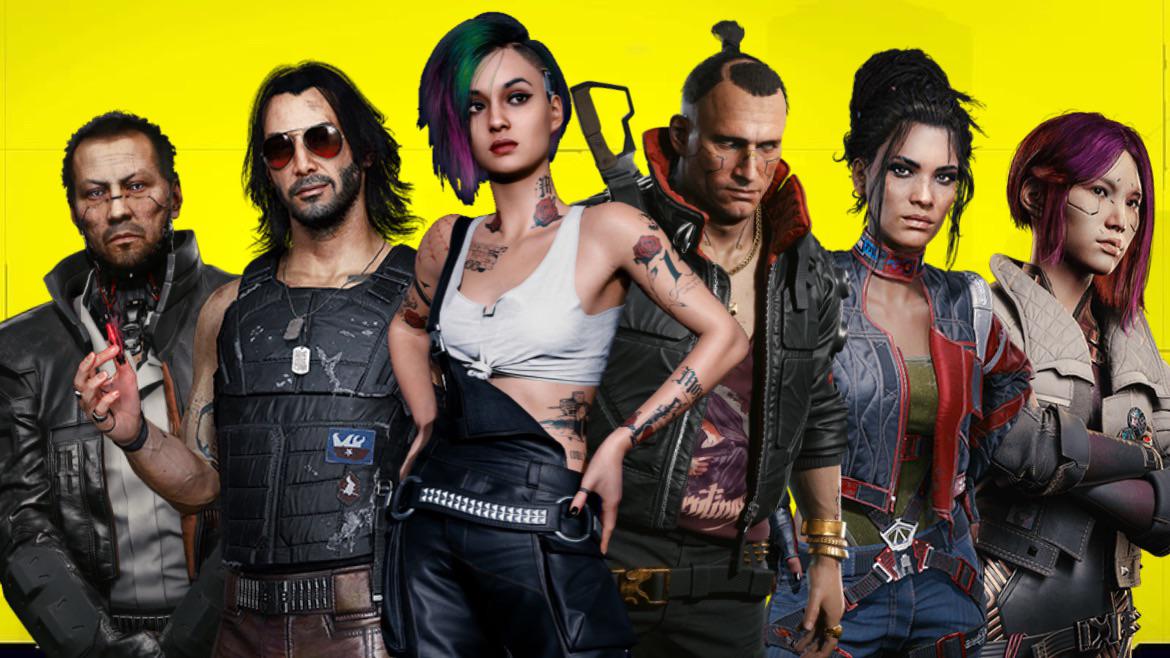 Personagens de Cyberpunk 2077 em Night City.